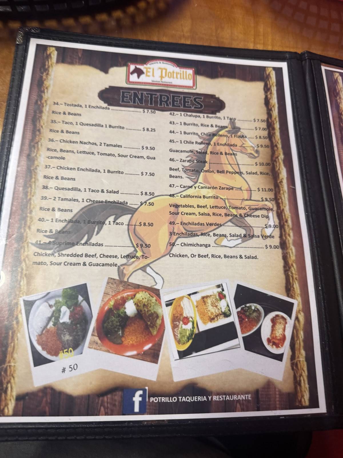 Menu at El Potrillo restaurant, Biloxi