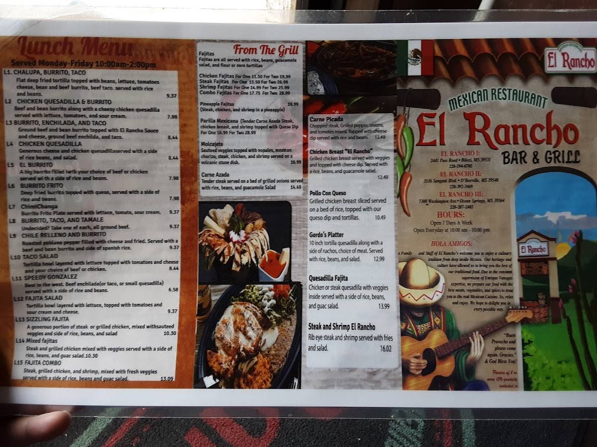Menu at El Rancho Bar & Grill - D'Iberville, D'Iberville