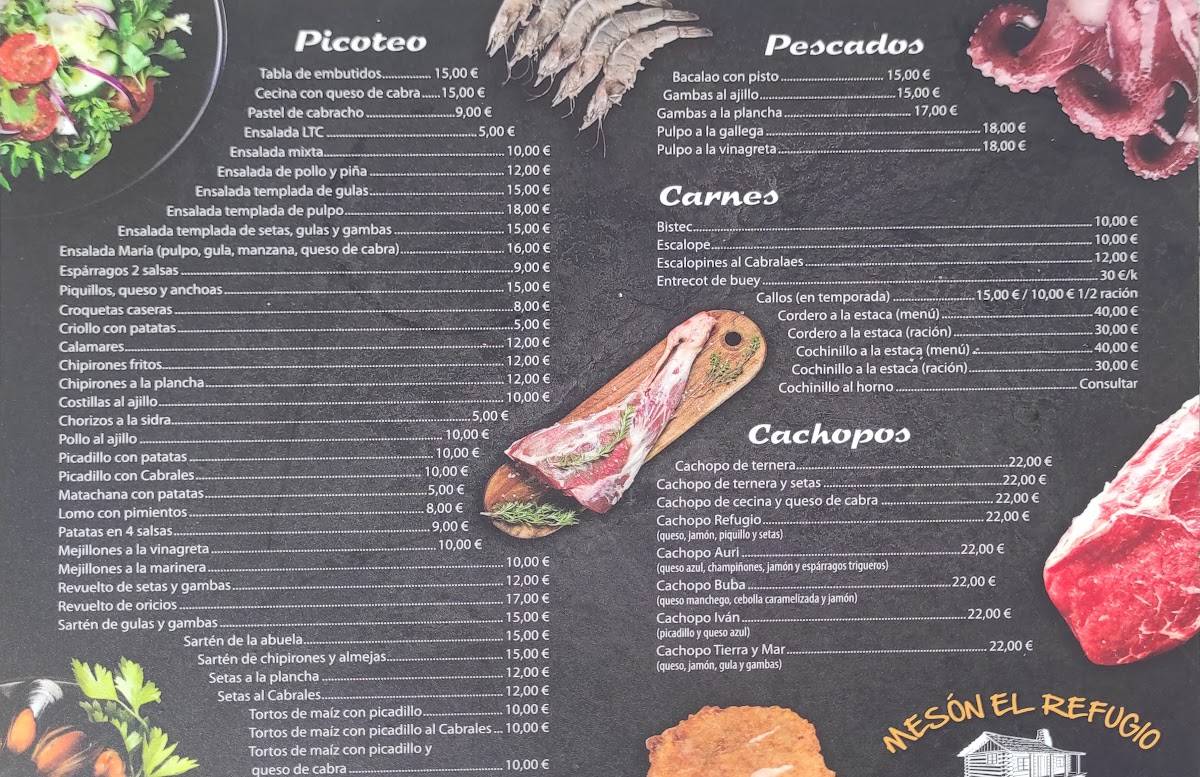 Carta del pub y bar El Refugio, Gijón