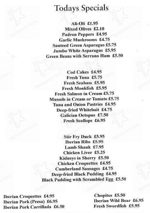 Menu at El Rincon de Rafa restaurant, Manchester