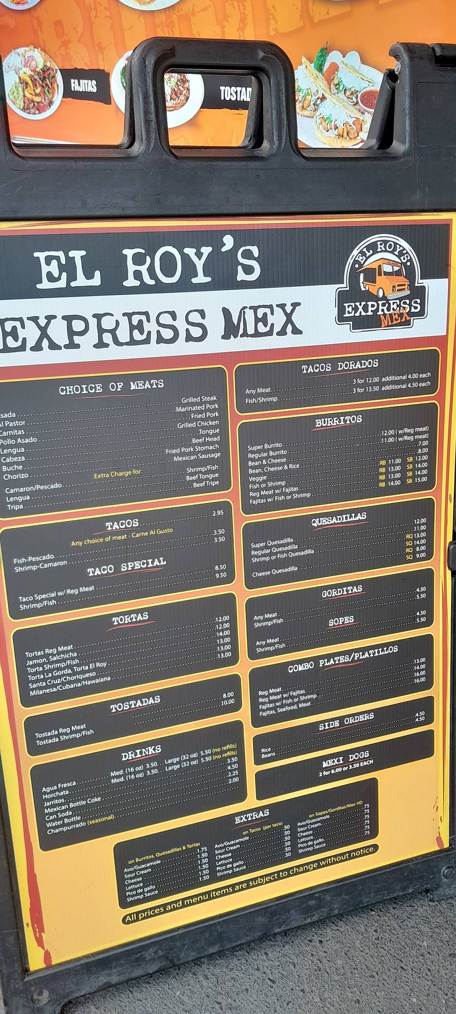 Menu at El Roy's Express Mex restaurant, Santa Rosa, 760 Sebastopol Rd