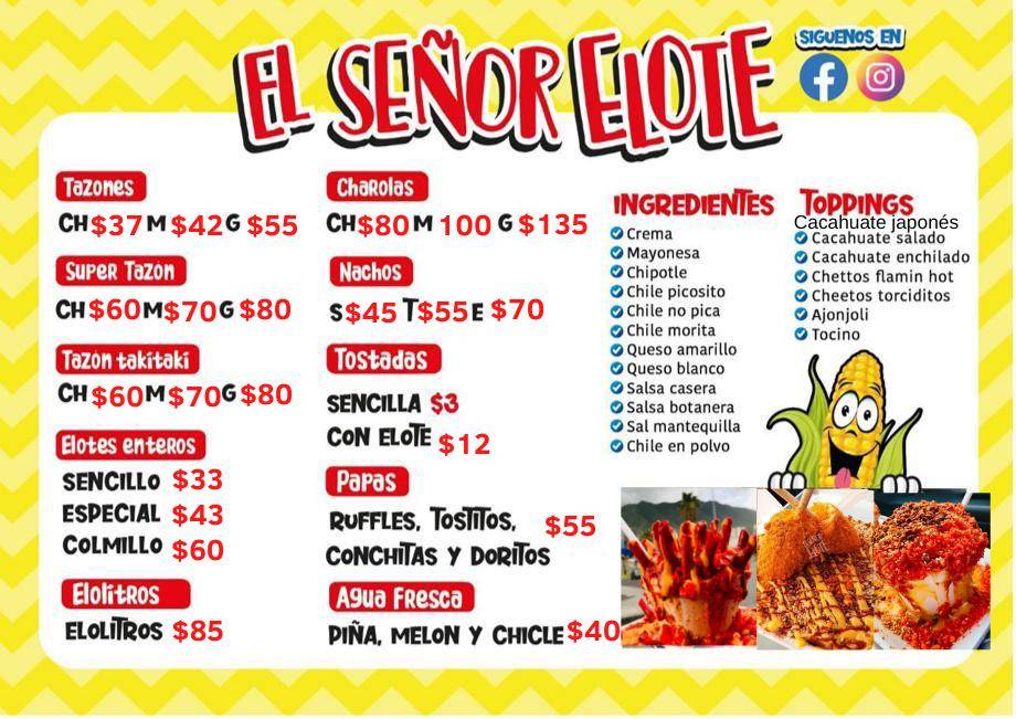 Menu at El Señor Elote restaurant, Monterrey
