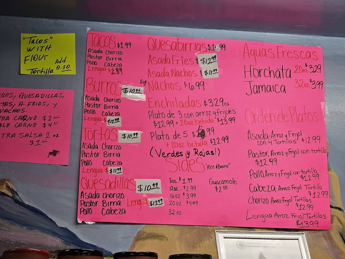 Menu at El Taco Tri restaurant, Gila Bend