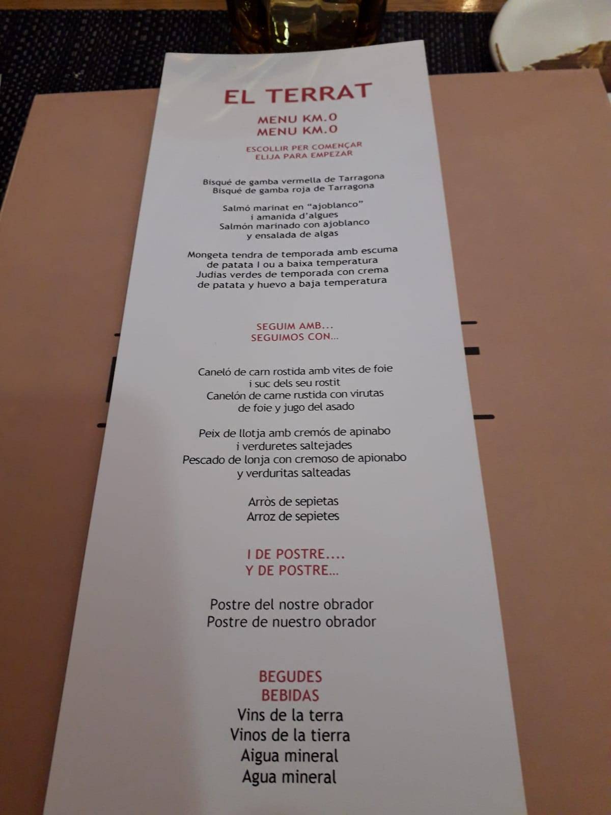 Carta de El Terrat Restaurant, Tarragona, Carrer de Pons d'Icart