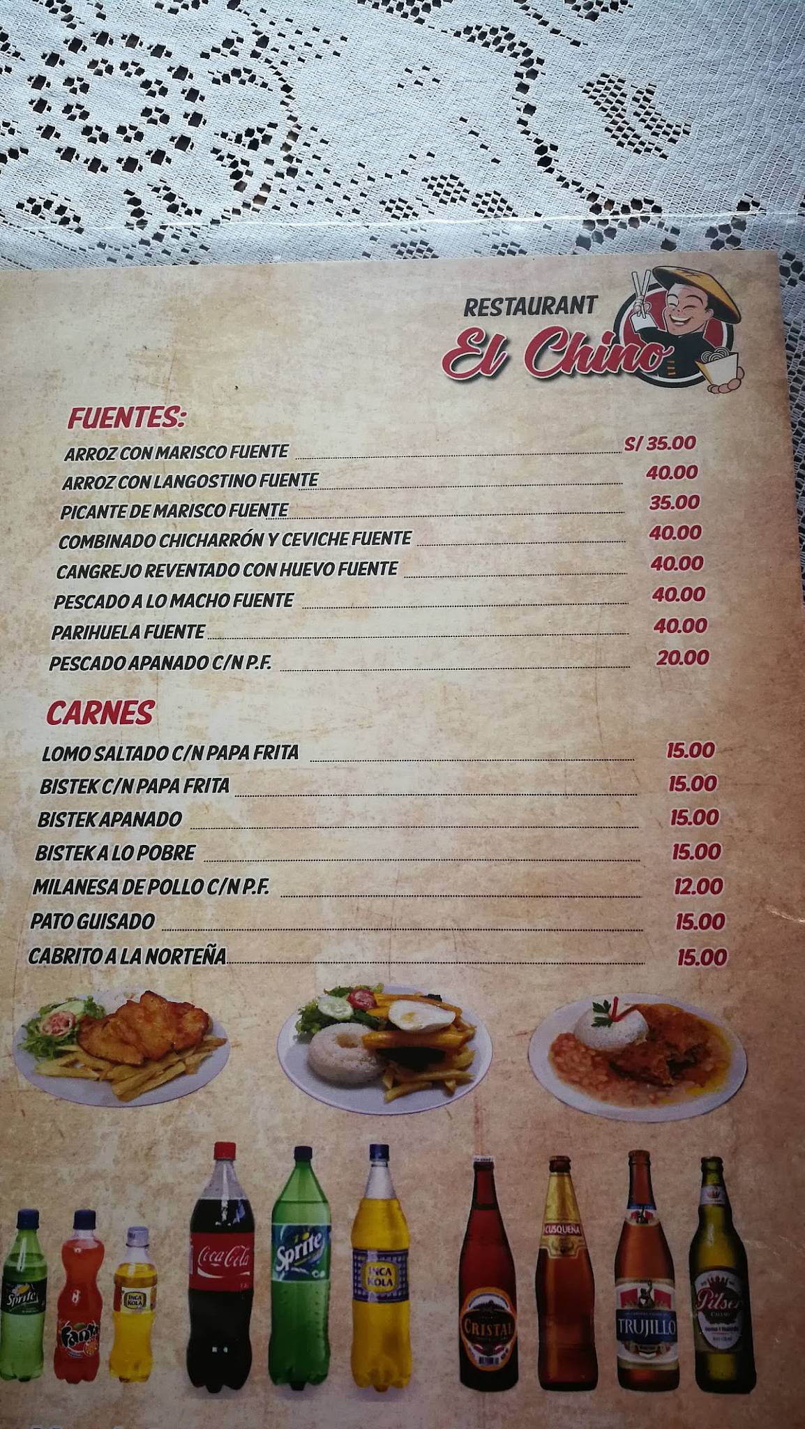 Menu at El chino restaurant, Salaverry