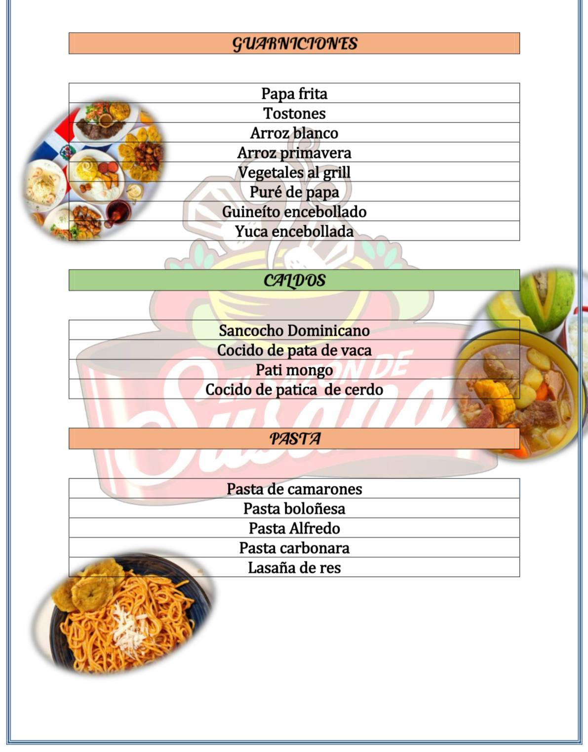 Menu at El sazón de Susana Restaurante y Pica Pollo, Santo Domingo