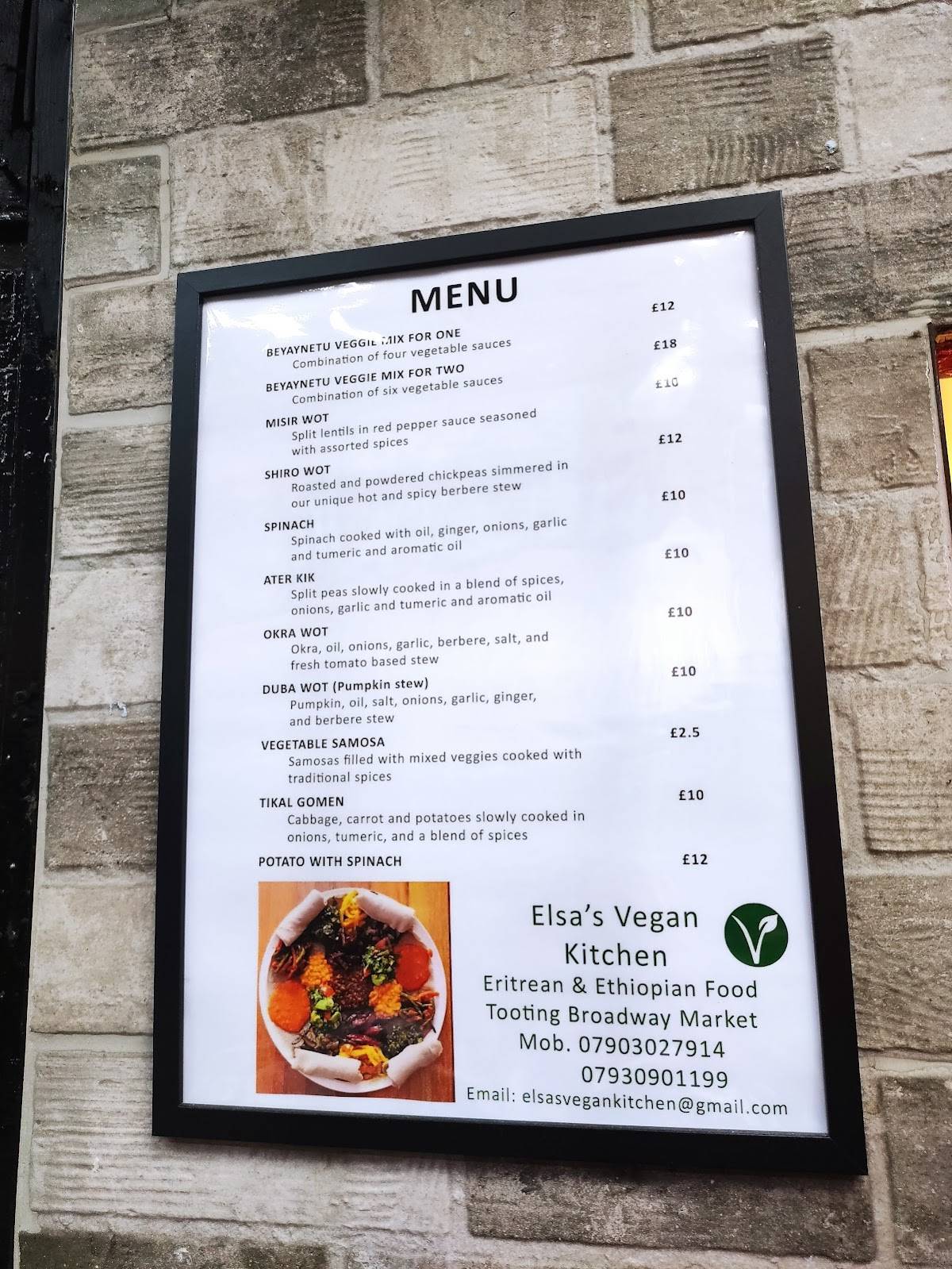 Menu at Elsa’s Vegan Kitchen restaurant, London, Unit 80