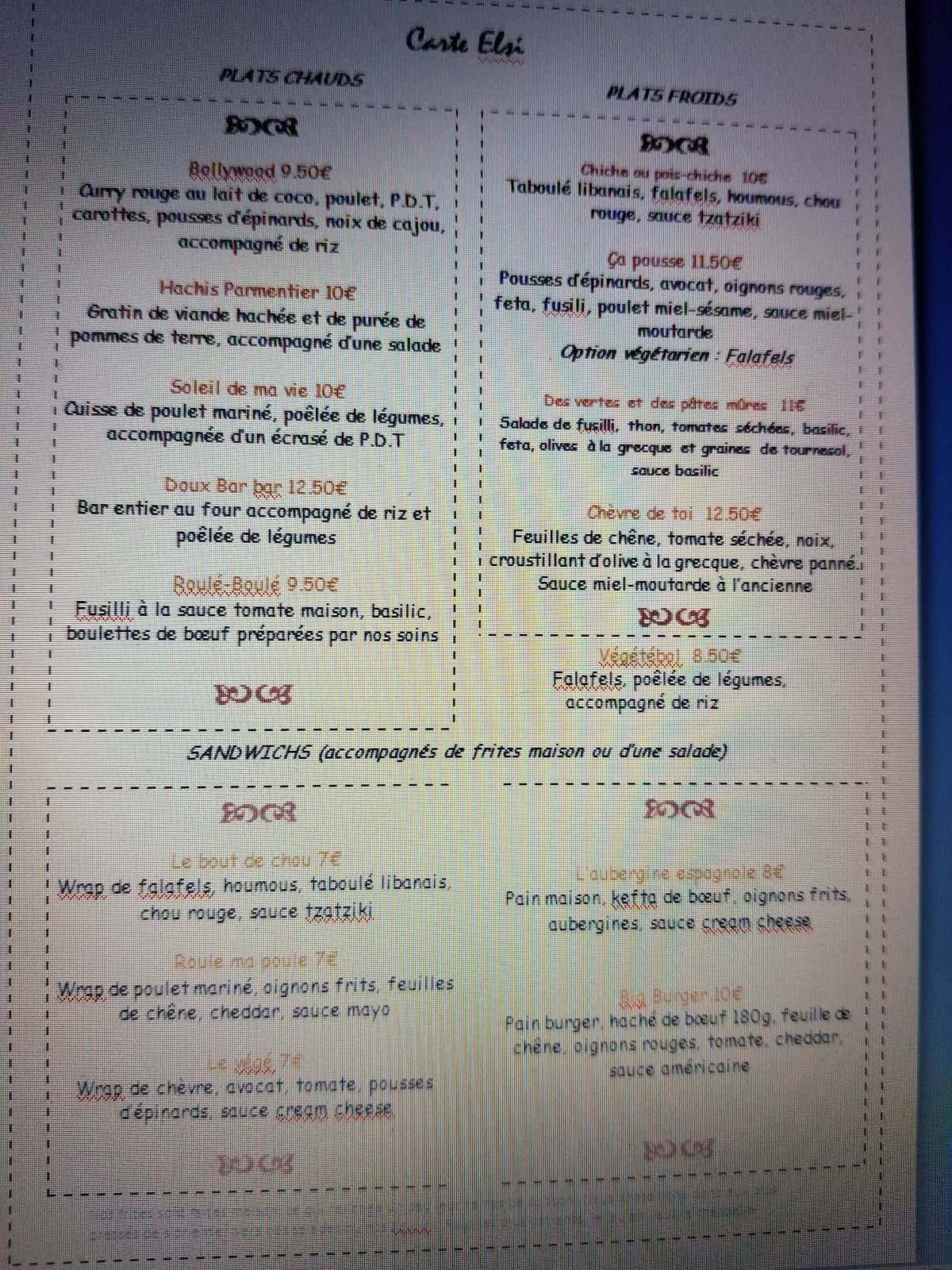 Menu au Elsi restaurant, Saint-Ouen
