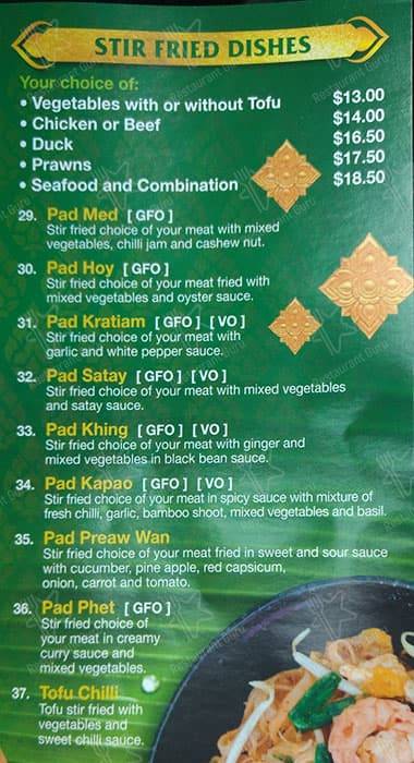 Menu at Emerald Thai Restaurant, Emerald