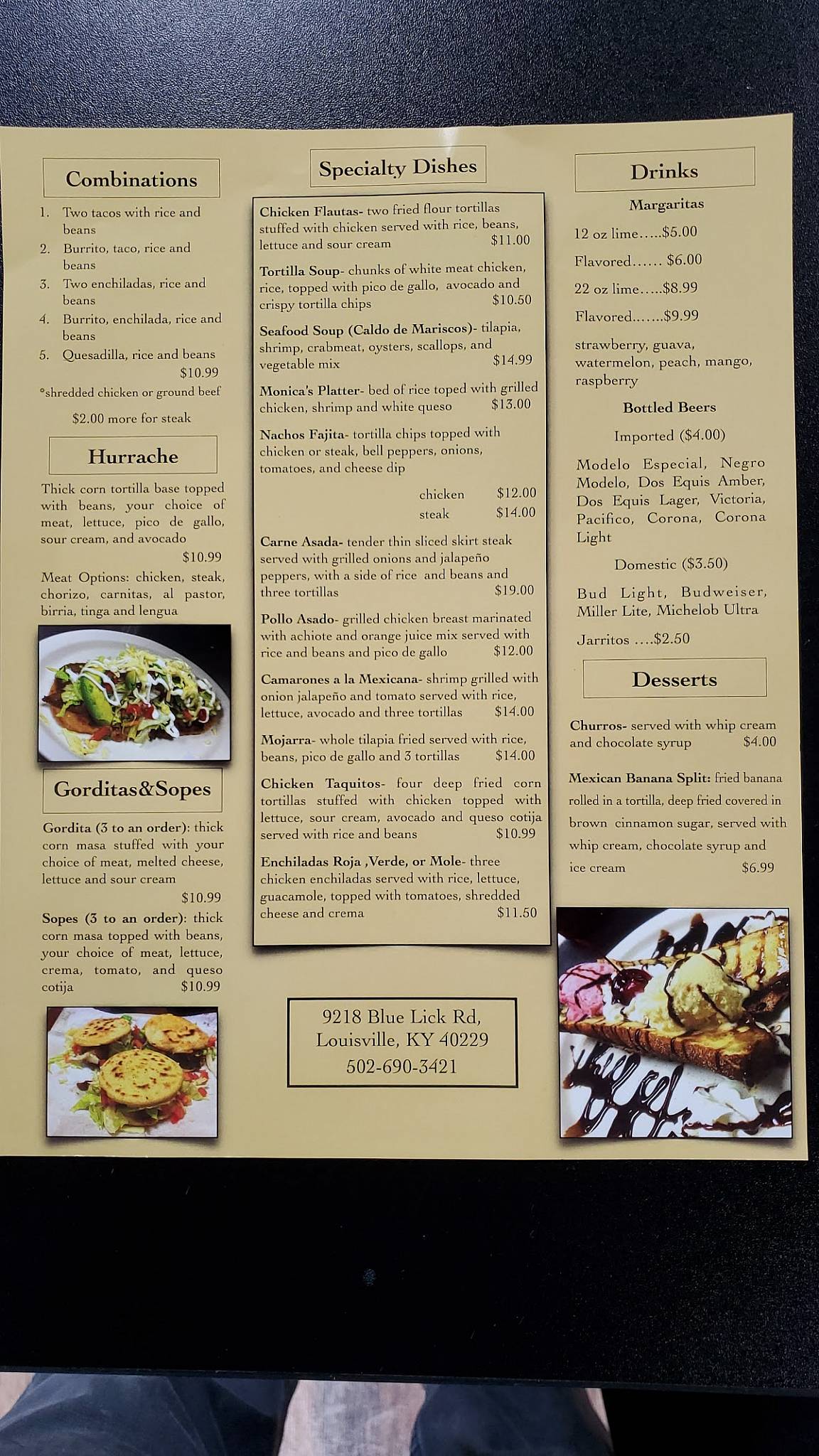 Menu at Emilio's Taqueria desserts, Louisville
