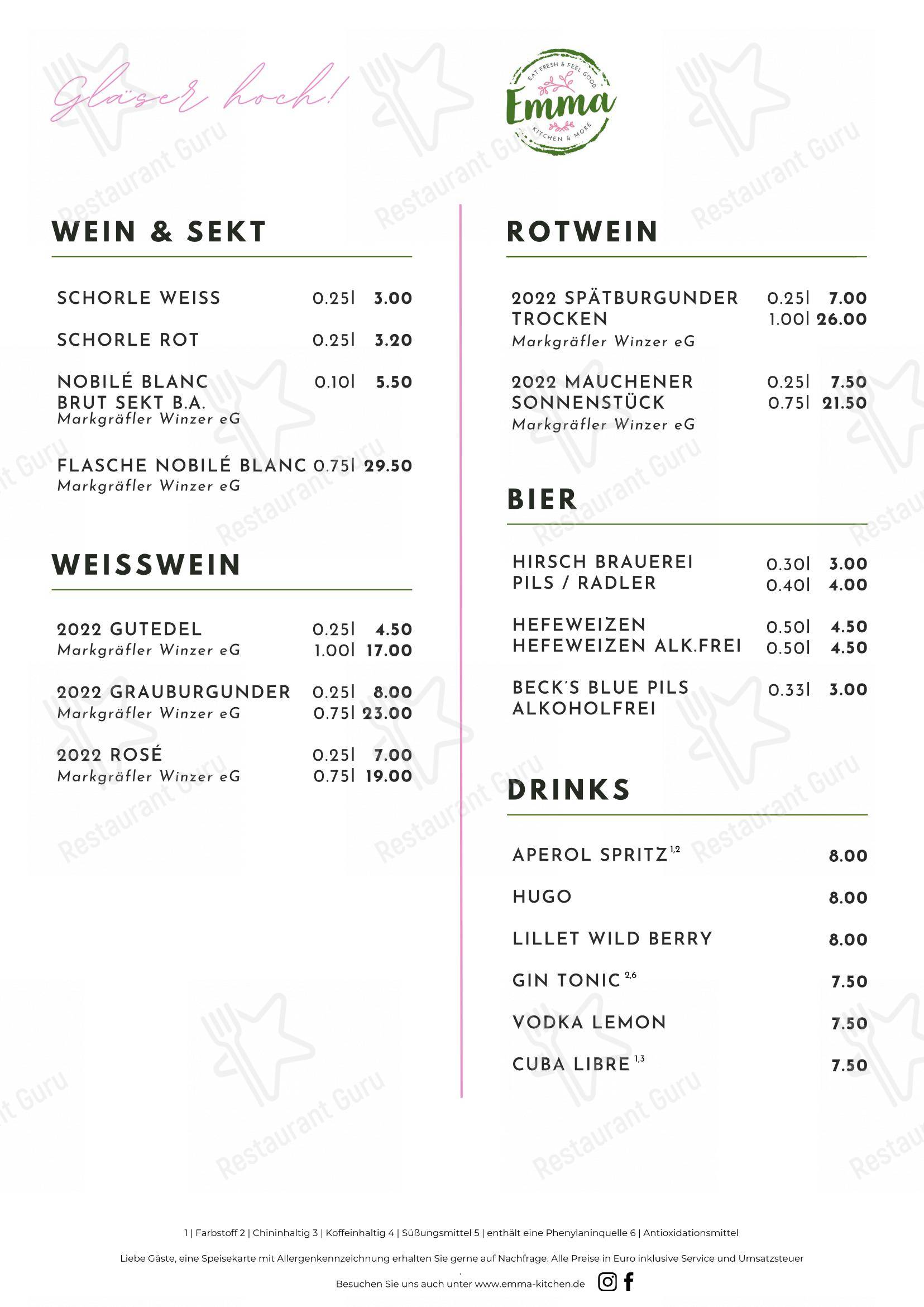Speisekarte von Emma - Kitchen & more cafe, Binzen