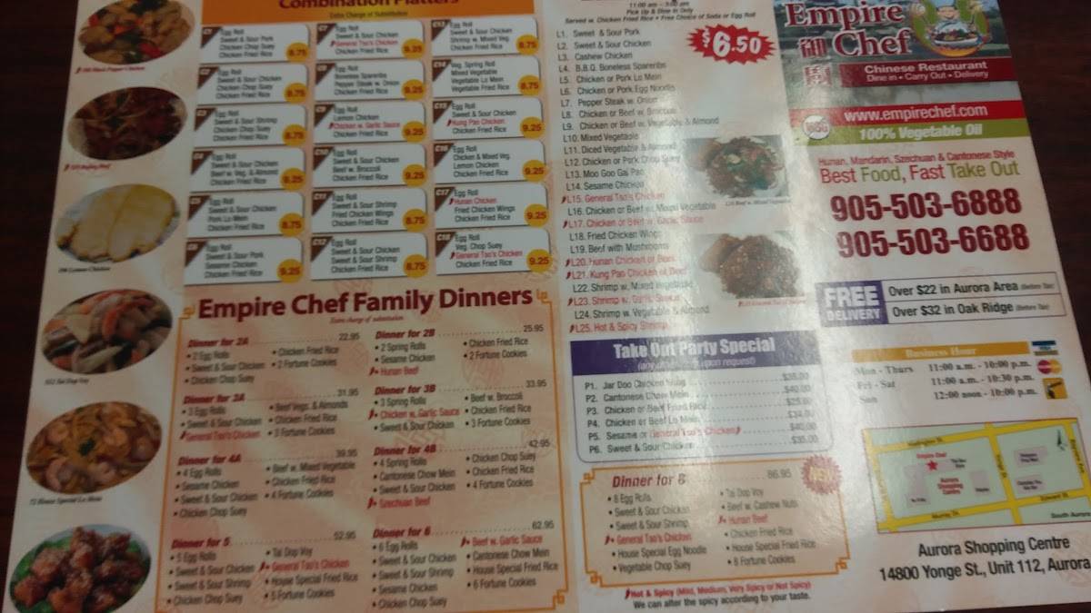 Menu at Empire Chef restaurant, Aurora, Yonge St