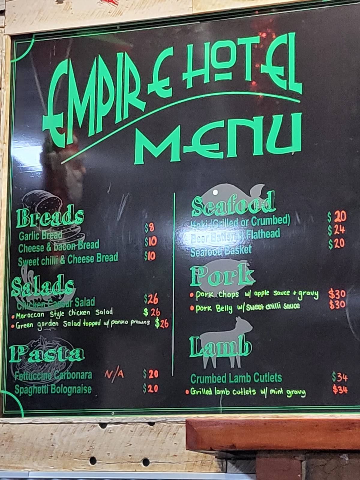 Menu at Empire Hotel pub & bar, Cobar