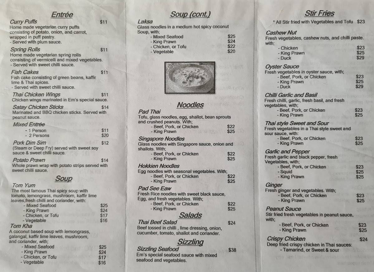 Menu at Ems Thai Kitchen restaurant, Harrington