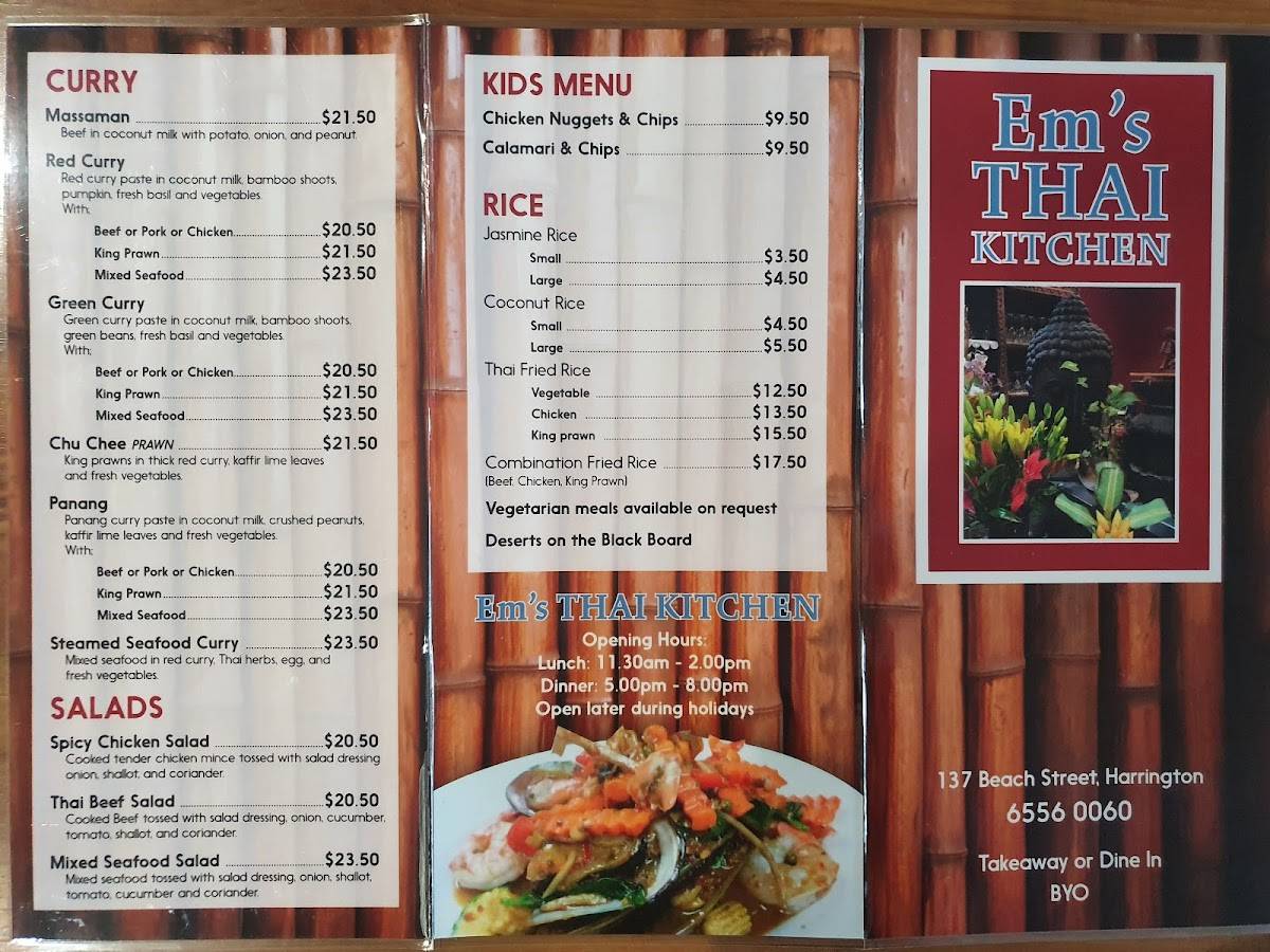 Menu at Ems Thai Kitchen restaurant, Harrington