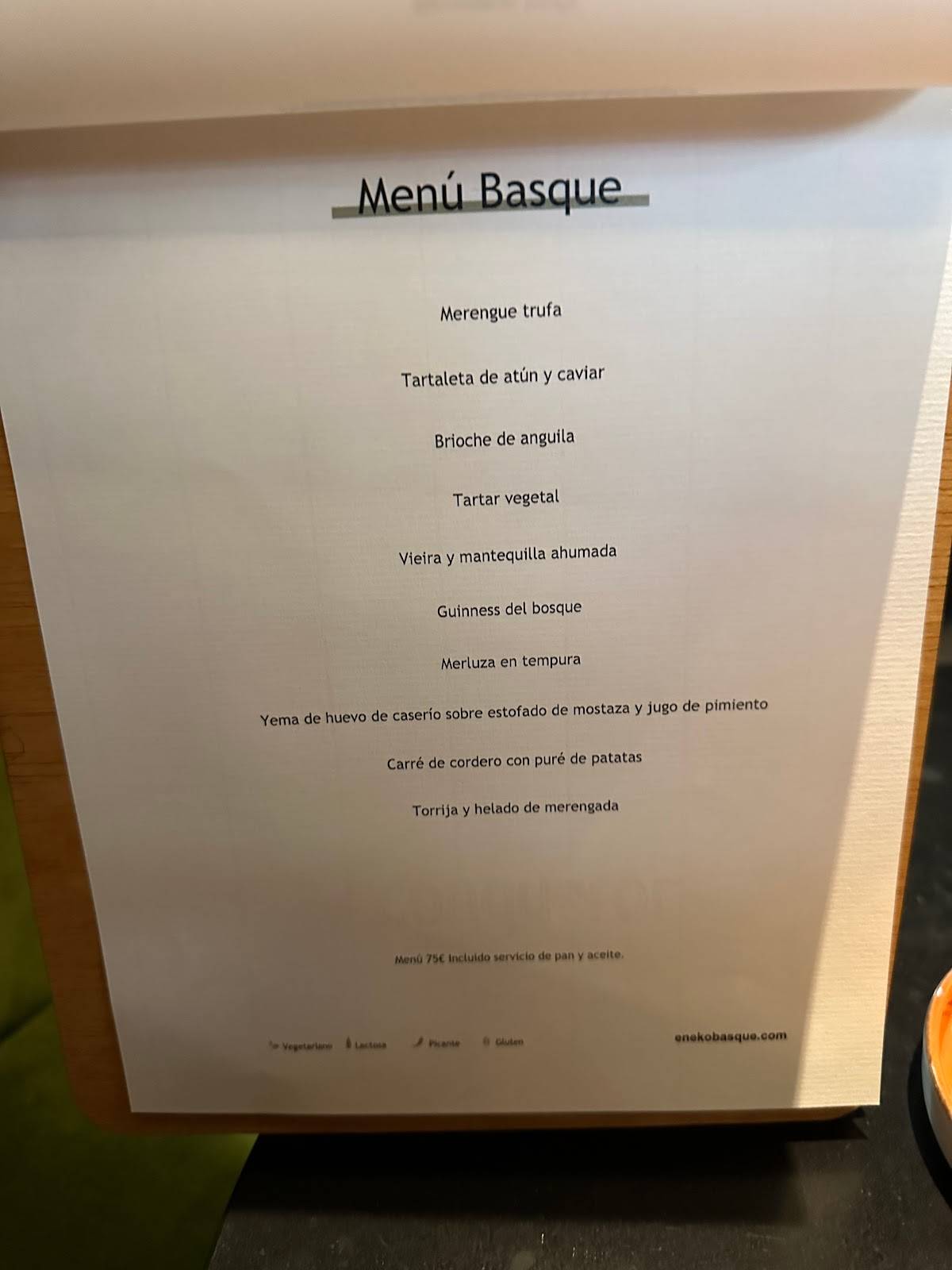 Carta del restaurante Basque Sevilla - Eneko Atxa, Sevilla