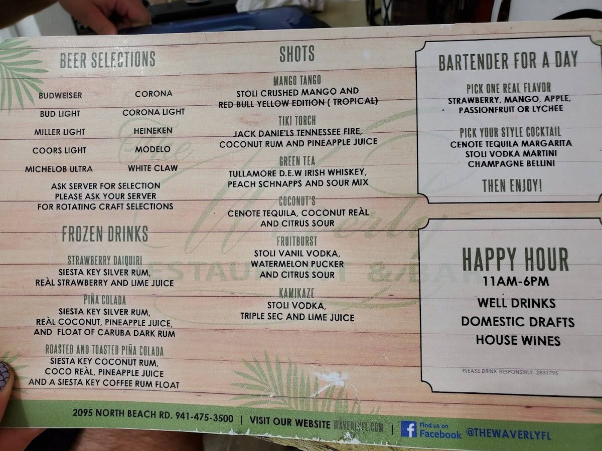 Menu at The Waverly Restaurant & Bar, Englewood