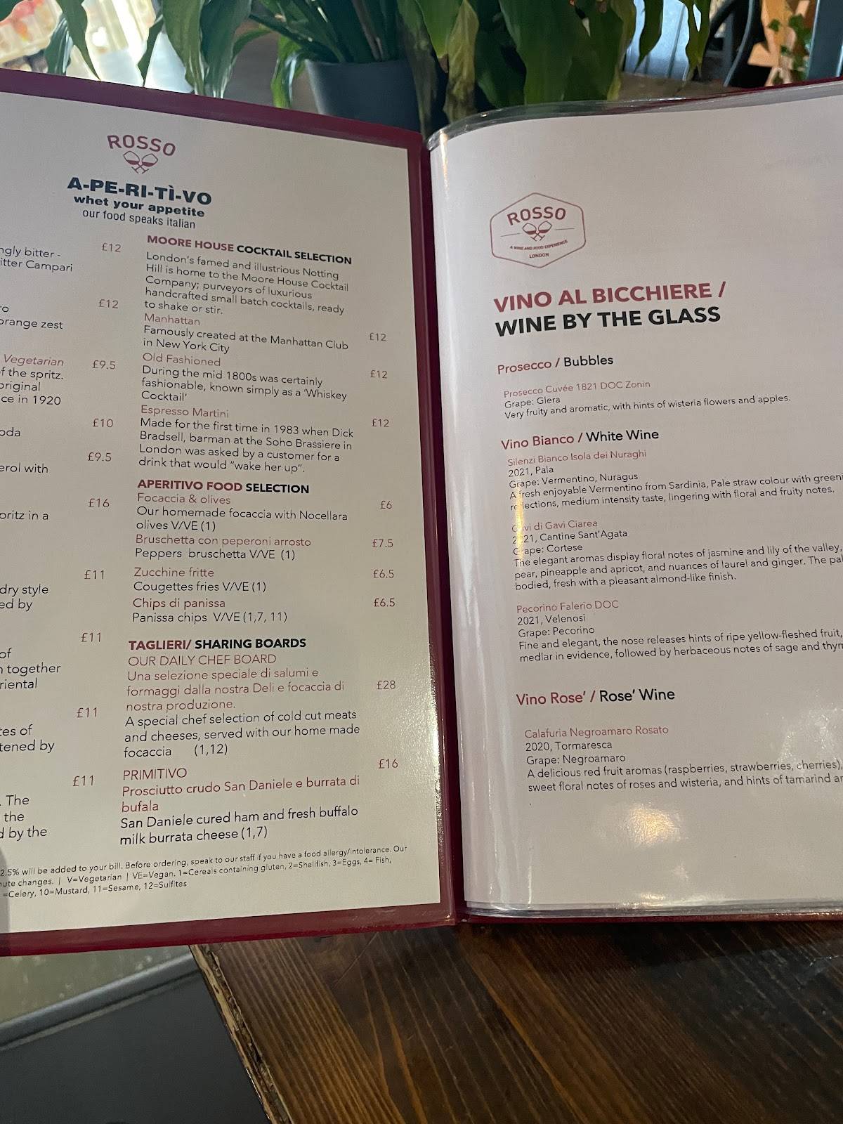 Menu at Enoteca Rosso restaurant, London, 276-280 Kensington High St