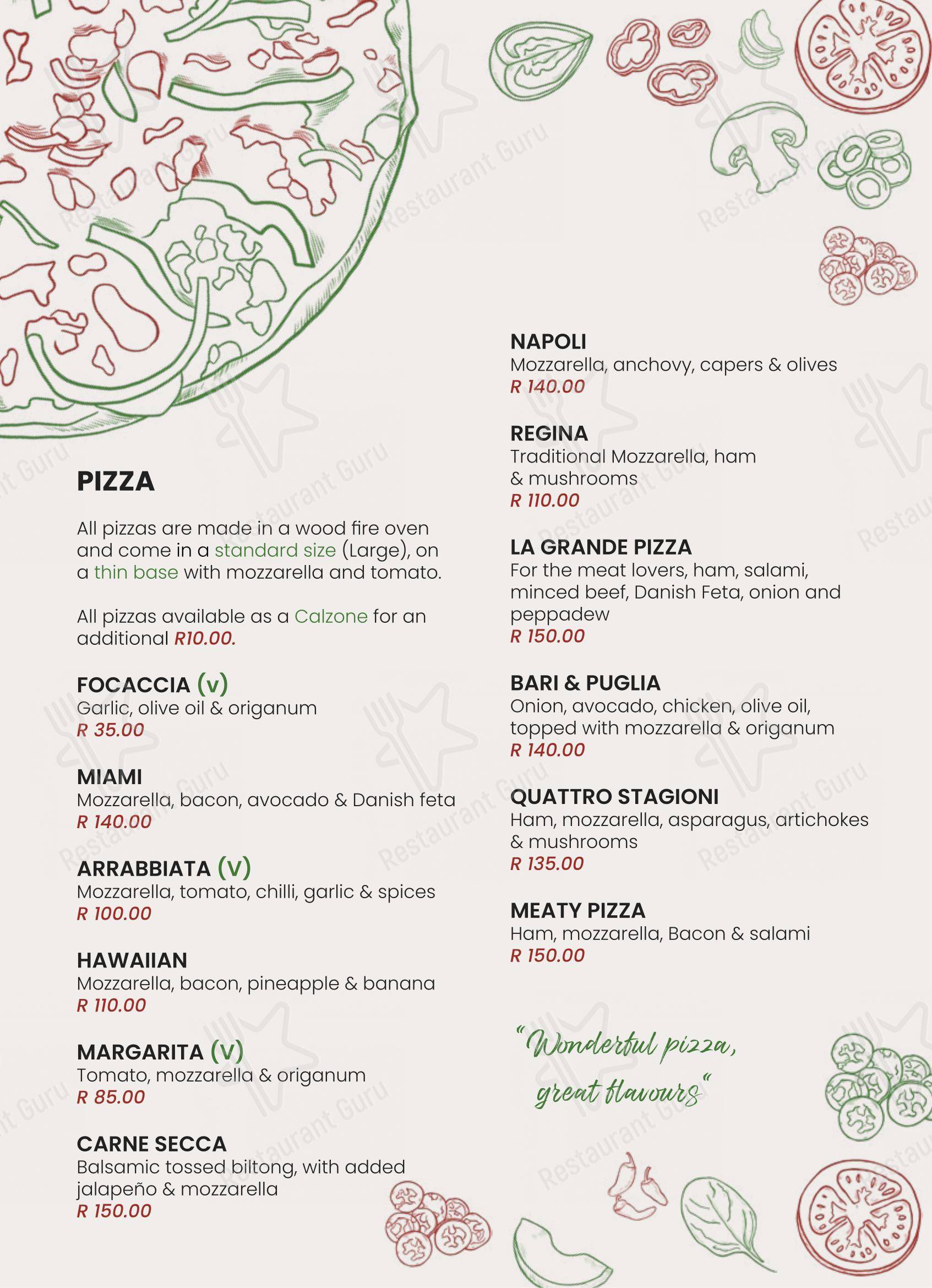 Menu at Enzo Pizzeria, Centurion