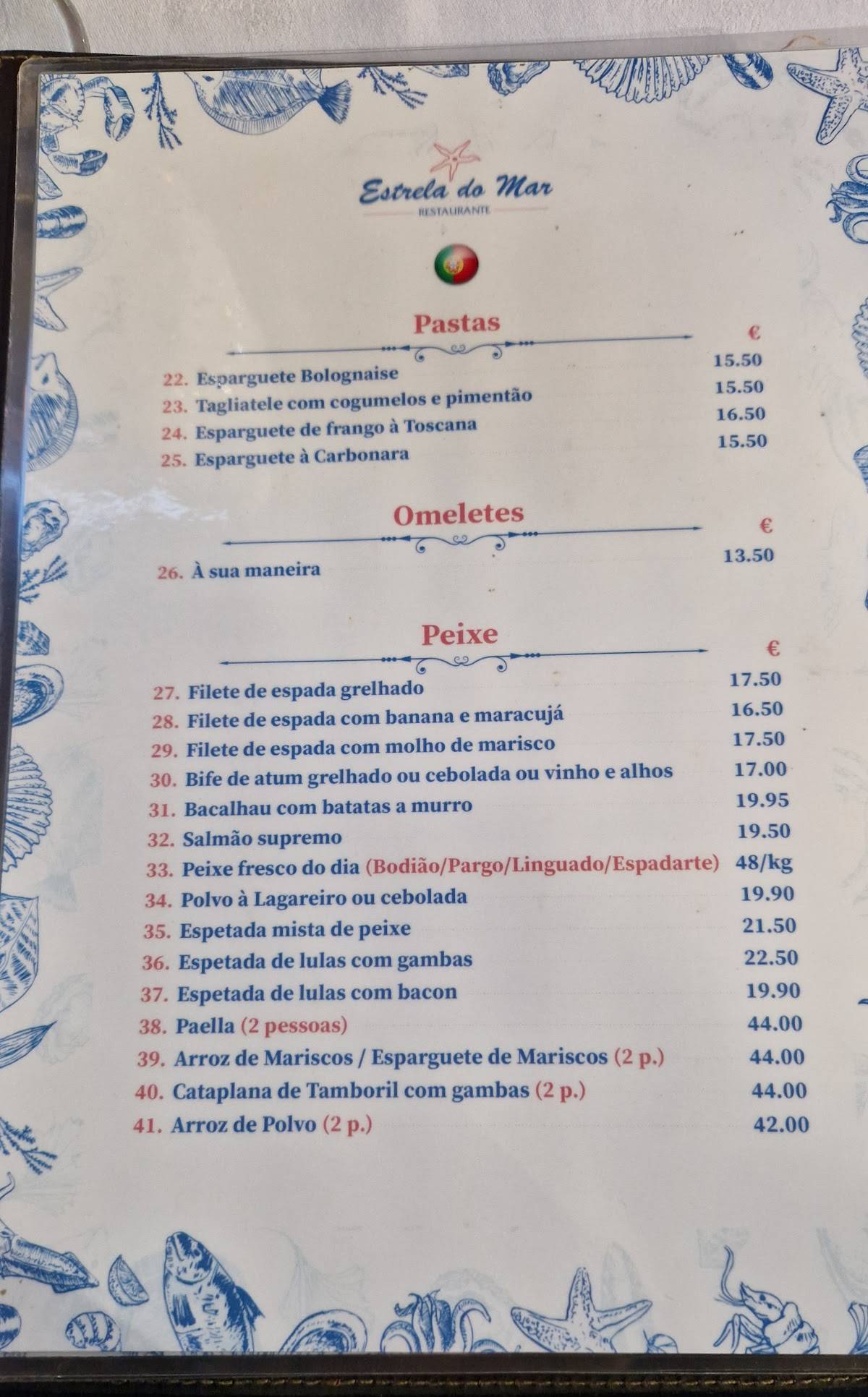 Menu em Estrela Do Mar restaurante, Funchal