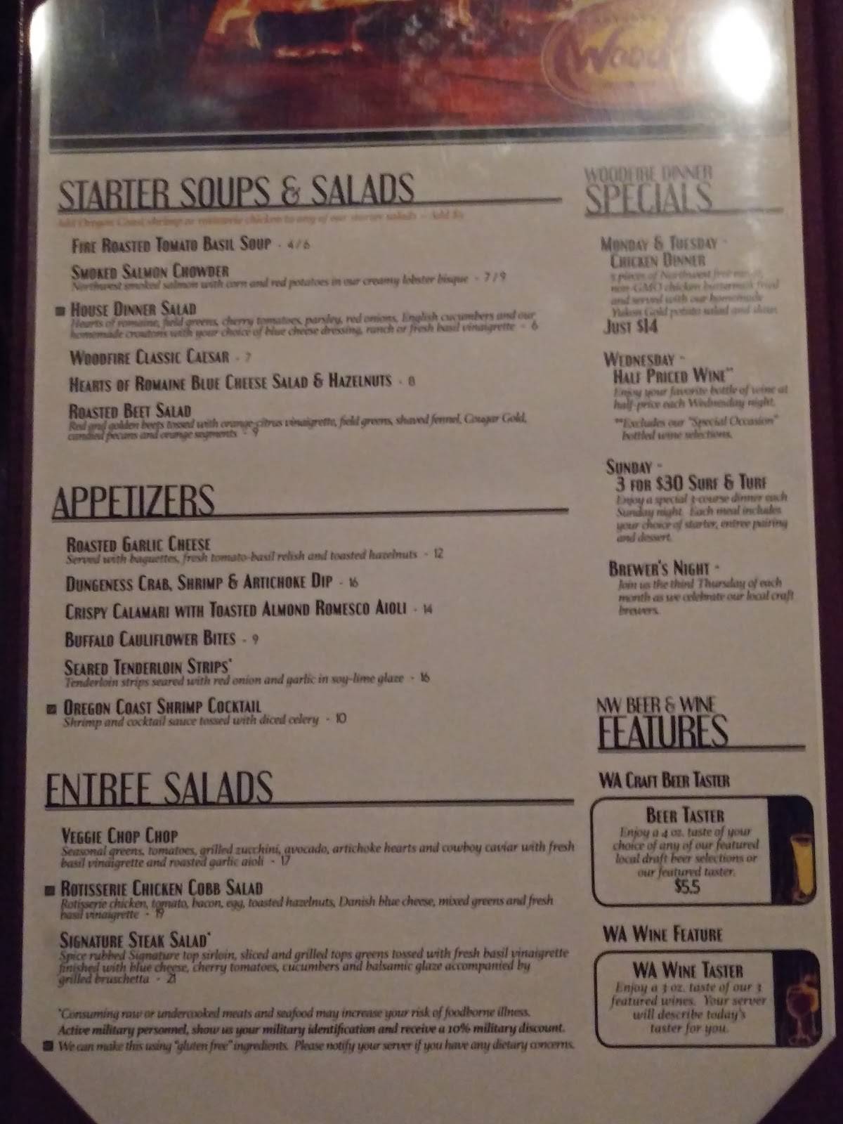 Menu at Anthony's Woodfire Grill restaurant, Everett
