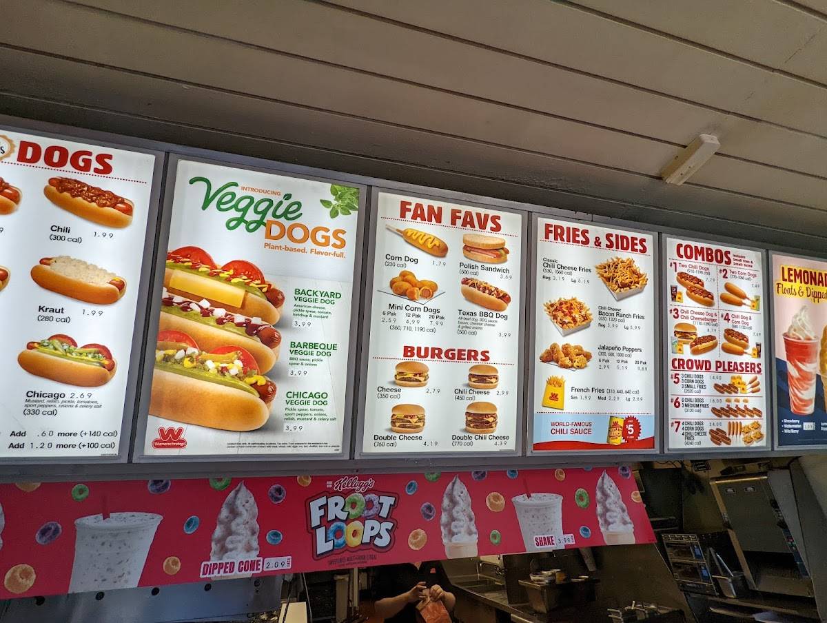 Menu at Wienerschnitzel fast food, Everett