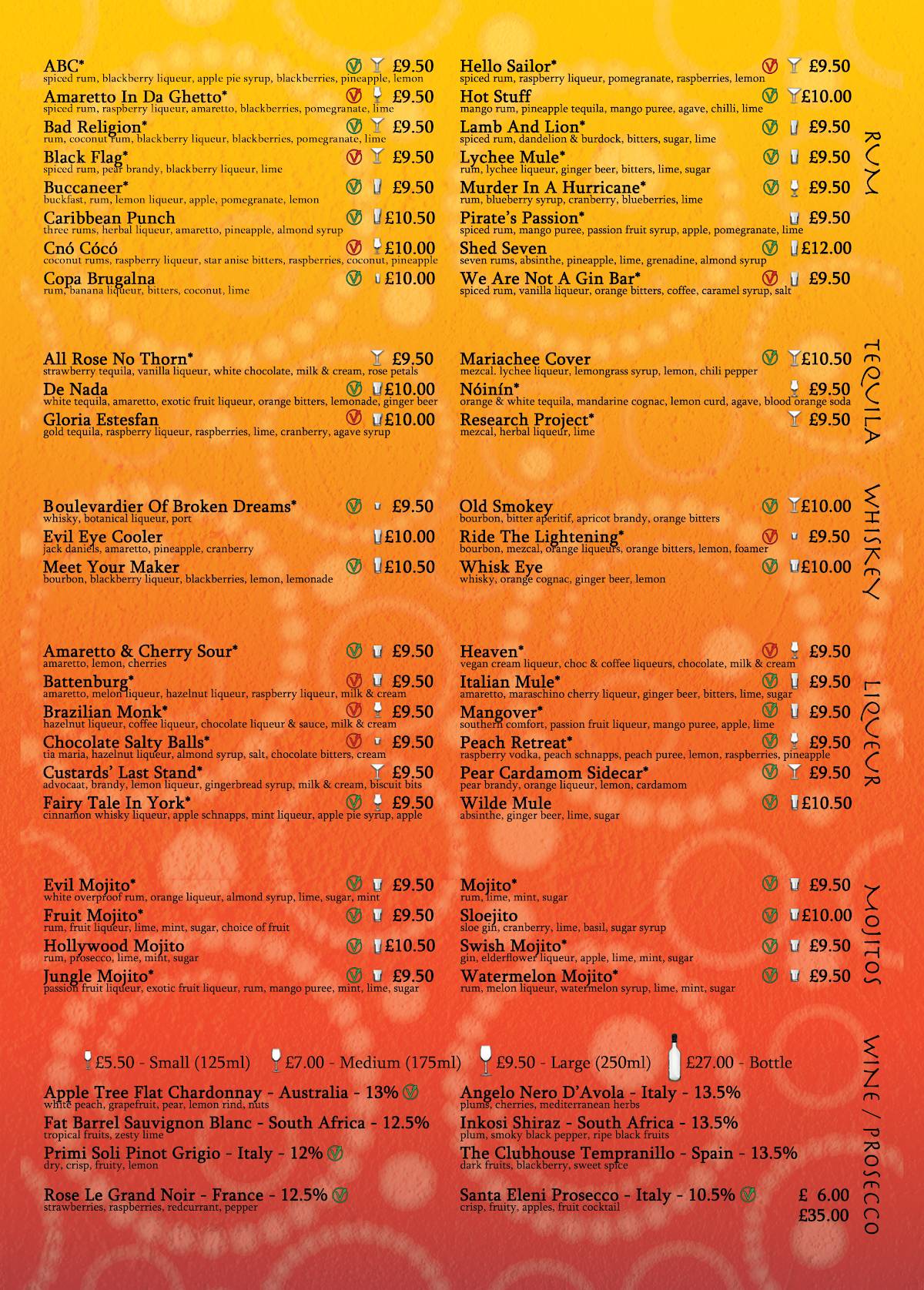Menu at Evil Eye pub & bar, York