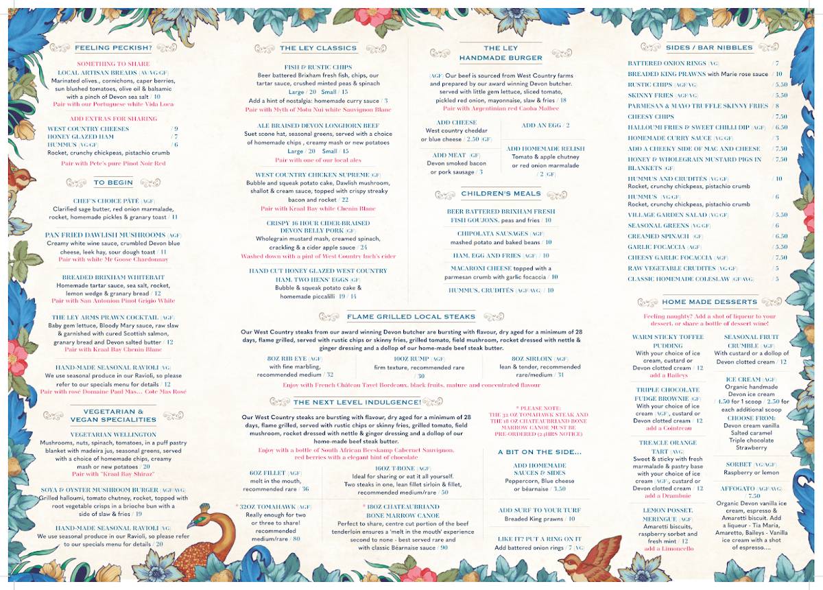 Menu at The Ley Arms pub & bar, Exeter