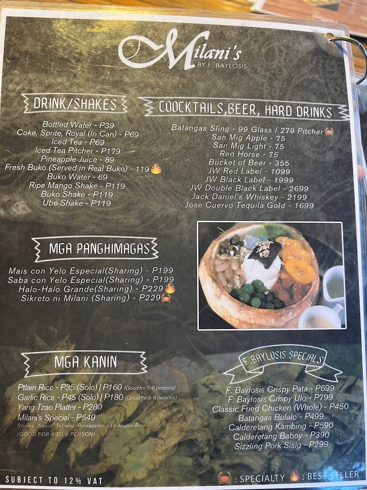 Menu at F. Baylosis Crispy Pata & Chicken restaurant, Batangas