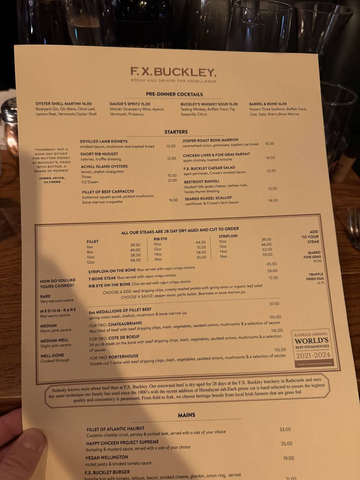 Menu at F.X. Buckley Steakhouse Pembroke Street, Dublin, 1A Pembroke ...