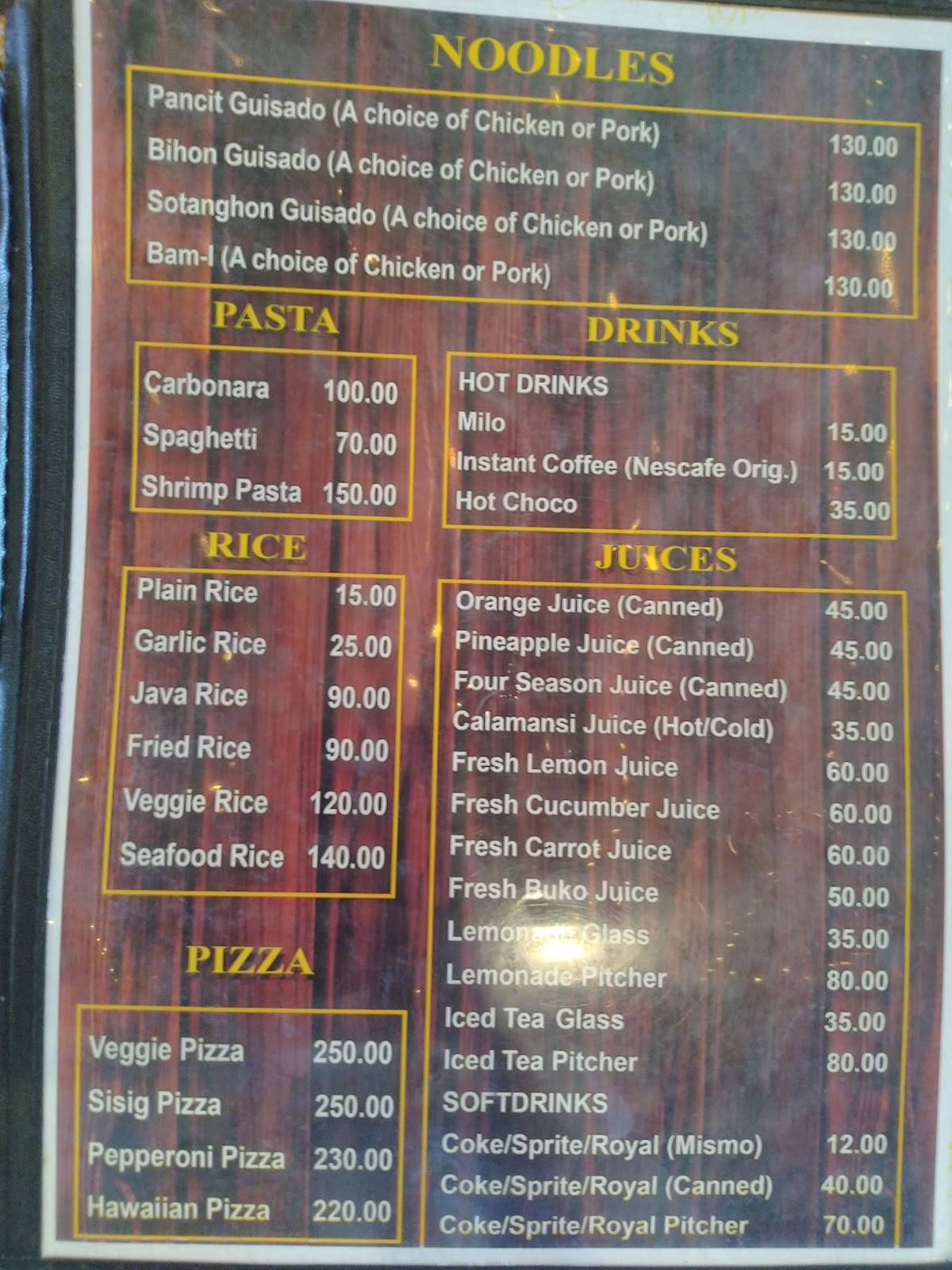 Menu at F & C Restaubar, Canlaon City