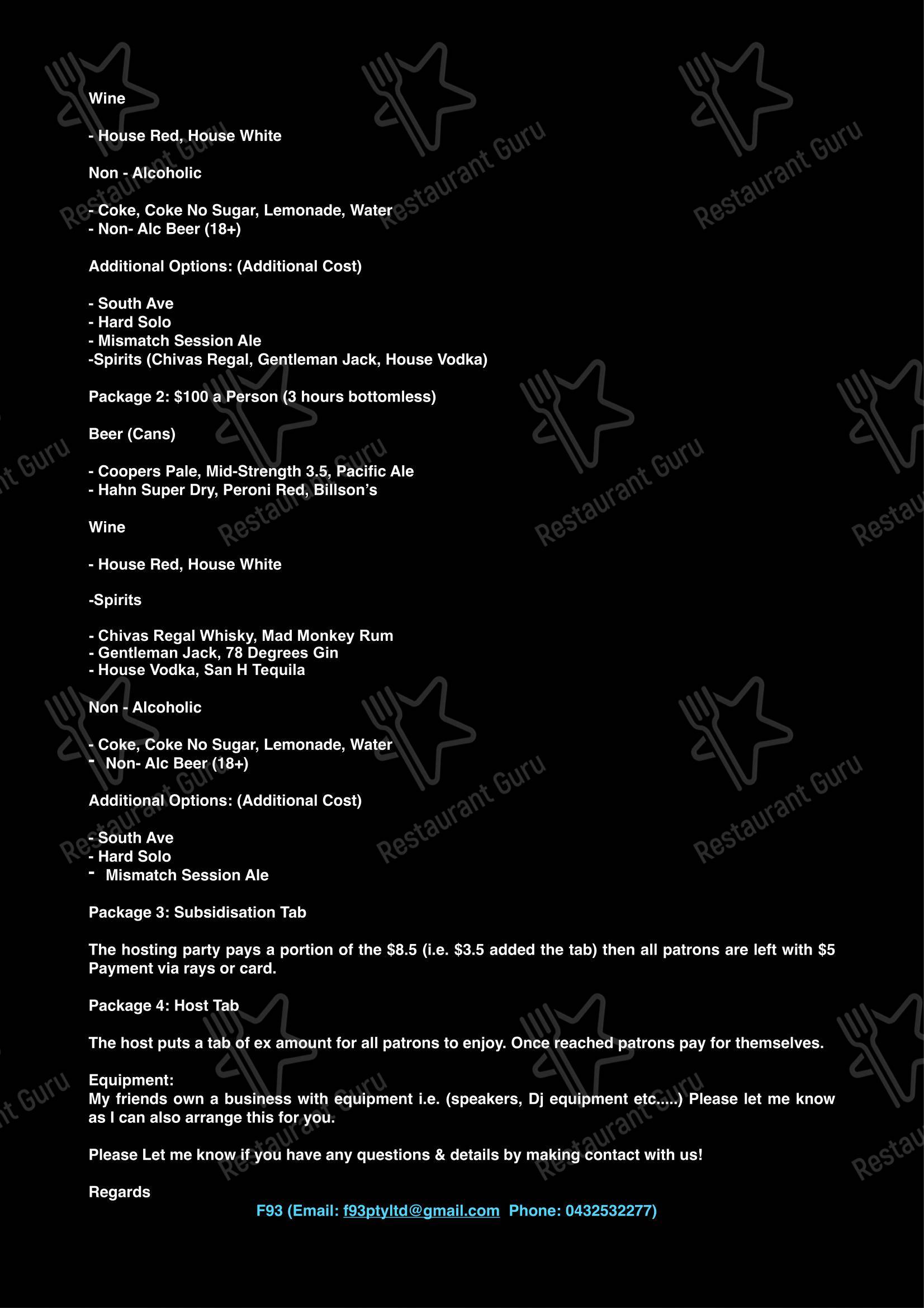 Menu at F93 Cafe, Keswick