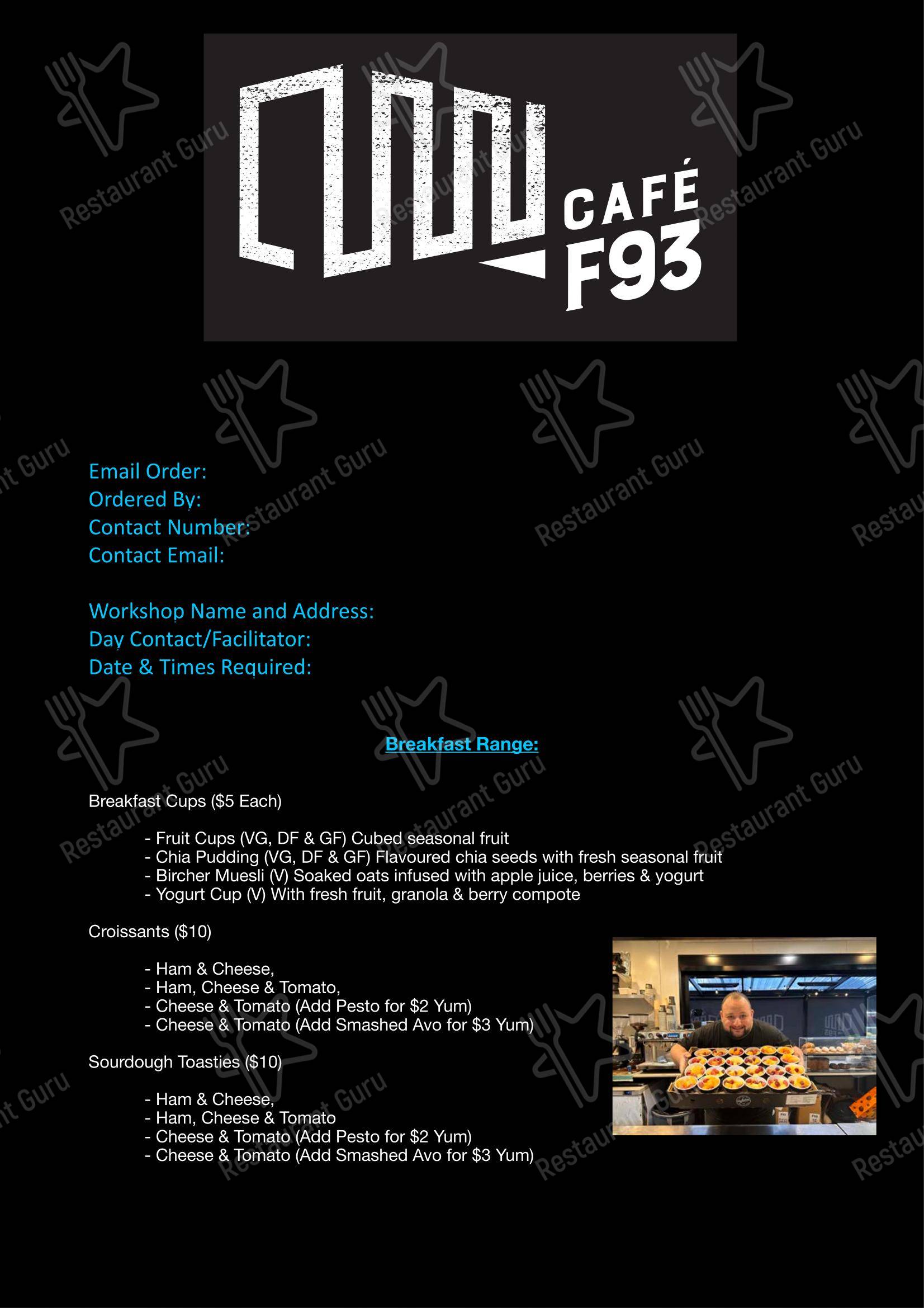 Menu at F93 Cafe, Keswick