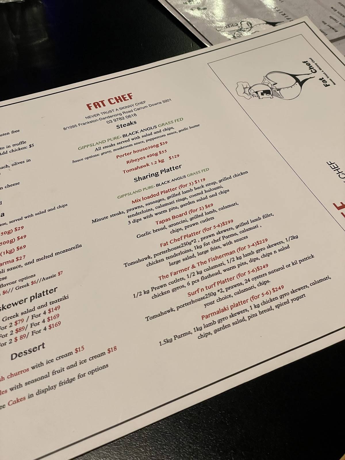 Menu at FAT CHEF Carrum Downs cafe, Carrum Downs, Frankston - Dandenong Rd