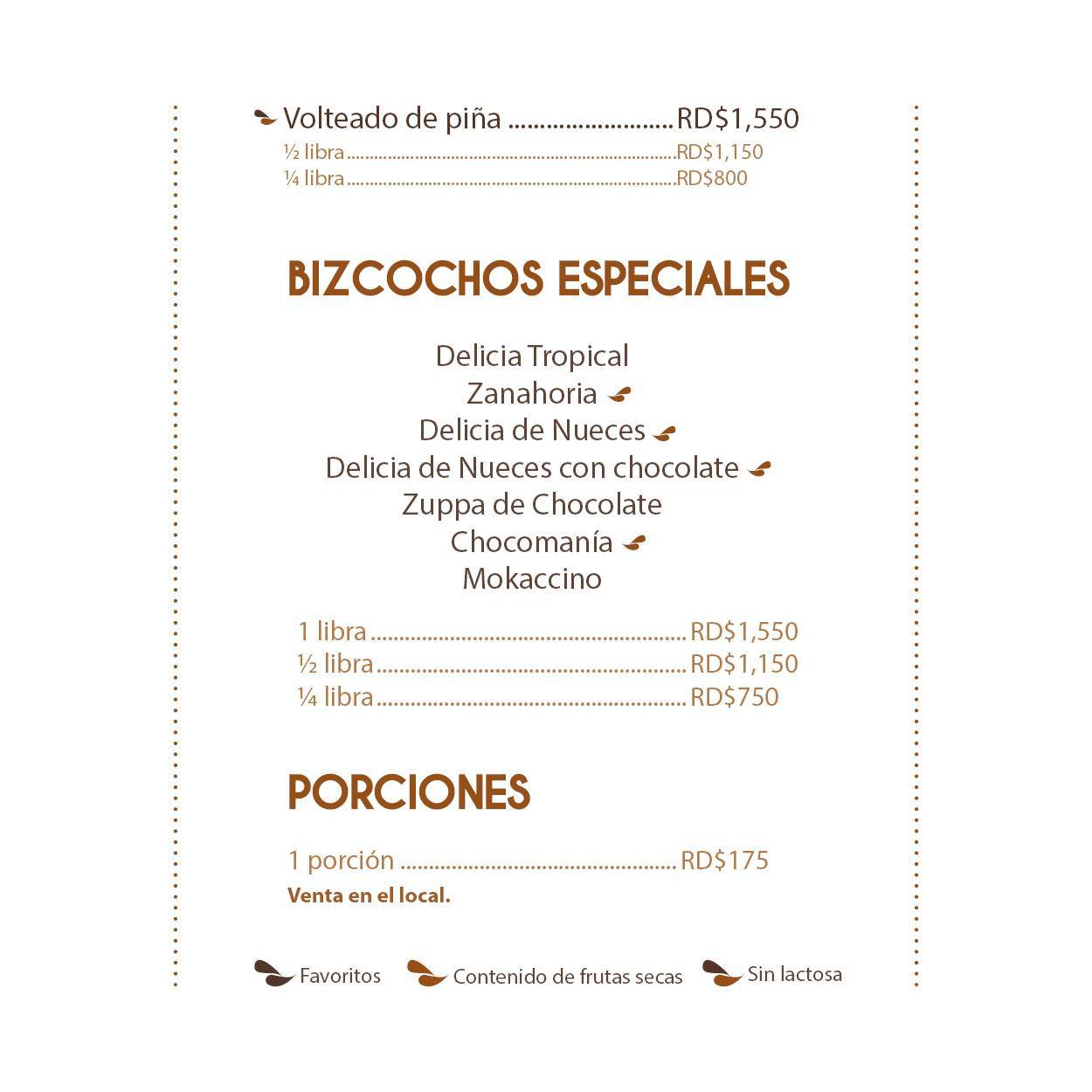 Carta de FIFI Postres Caseros, Santo Domingo, Oloff Palmer