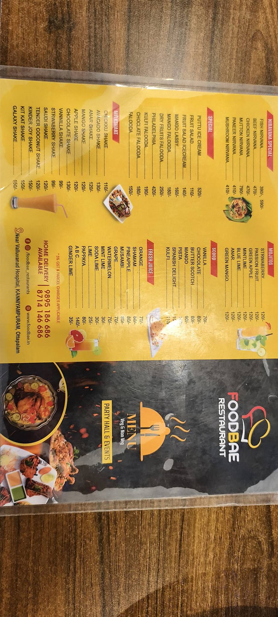 Menu at Foodbae Restaurant, Ottapalam