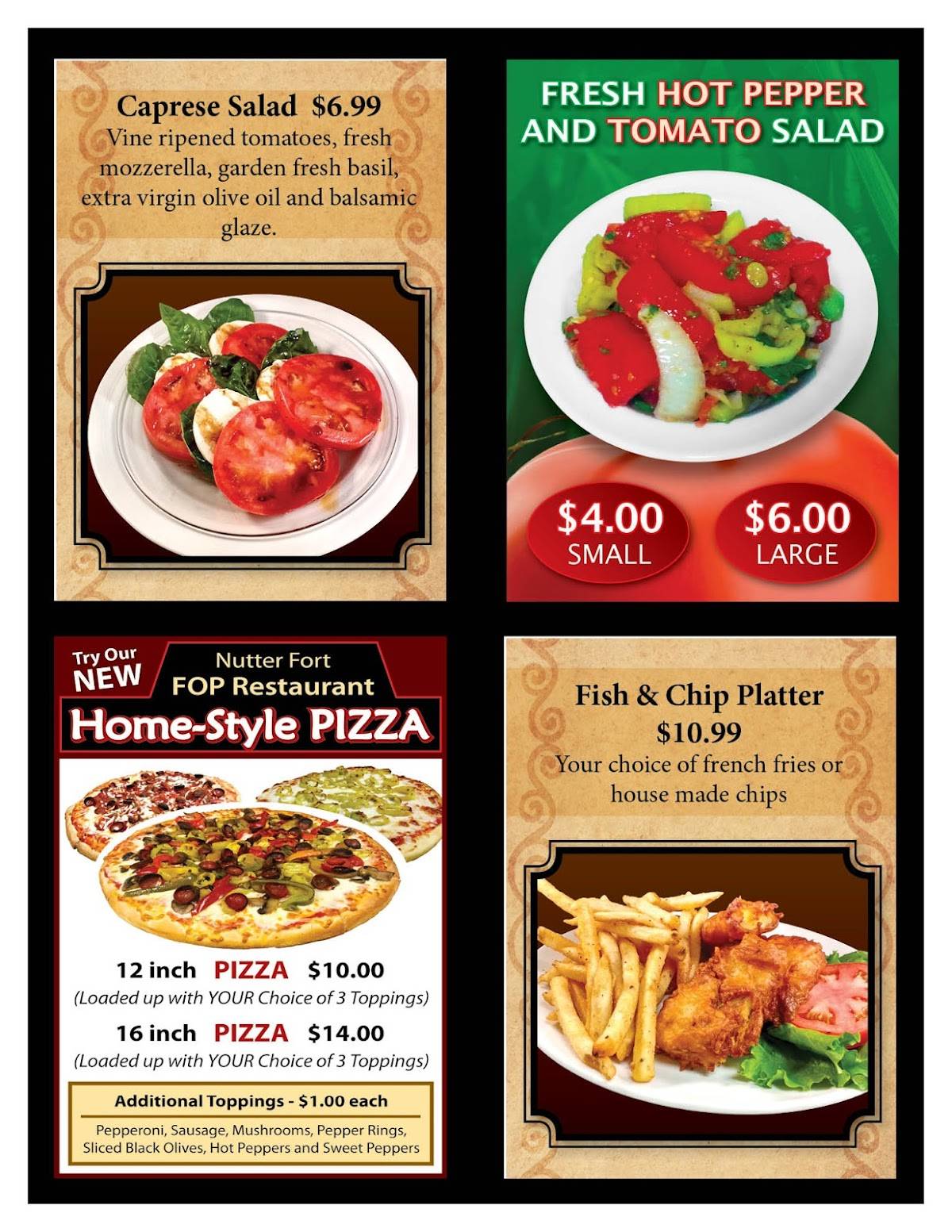 Menu at FOP restaurant, Nutter Fort