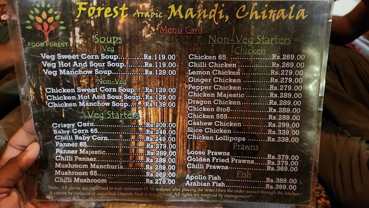 Menu at FOREST ARABIC MANDI, Chirala