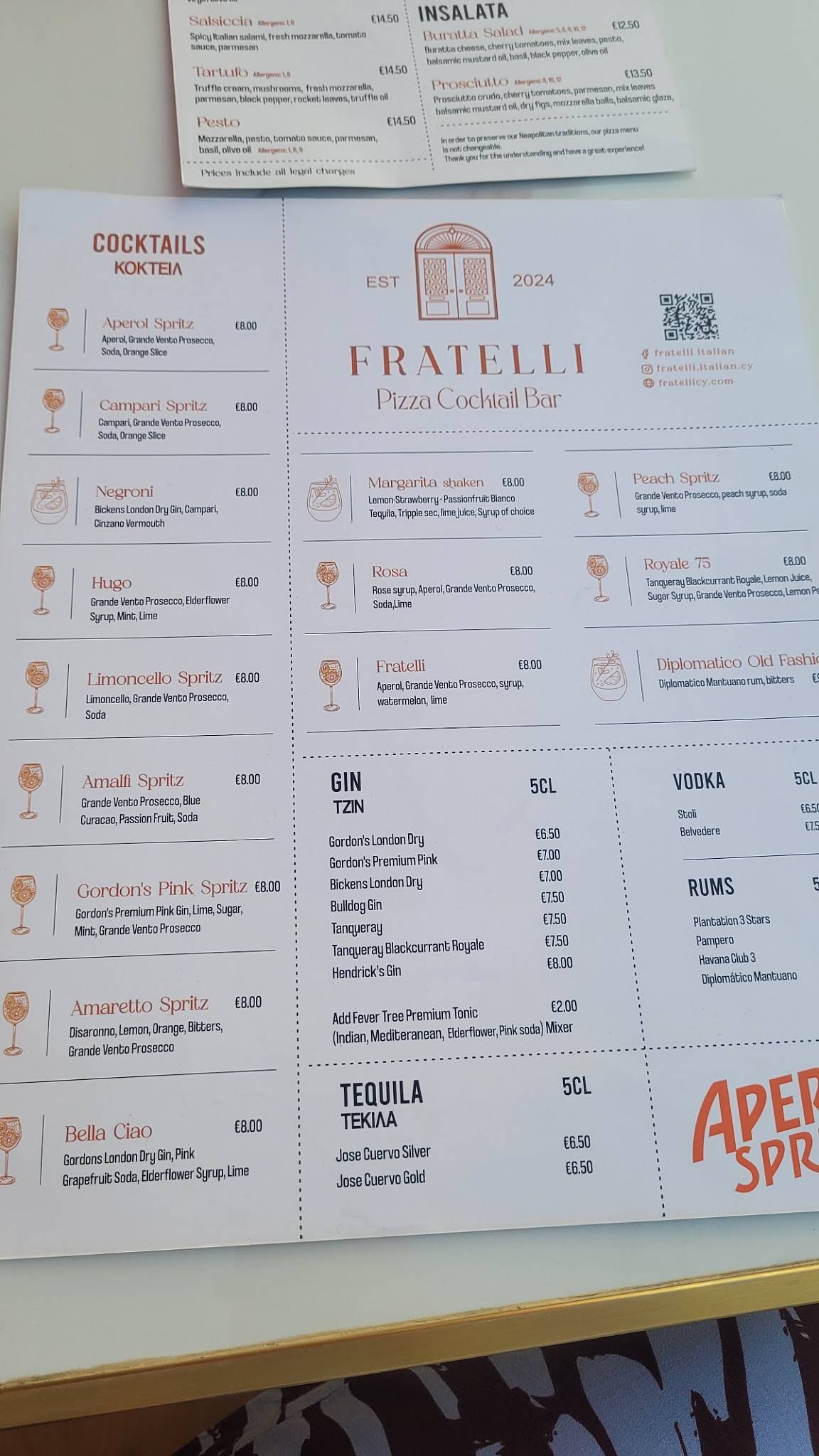 Menu at FRATELLI Italian Pizza Cocktail Bar, Larnaca