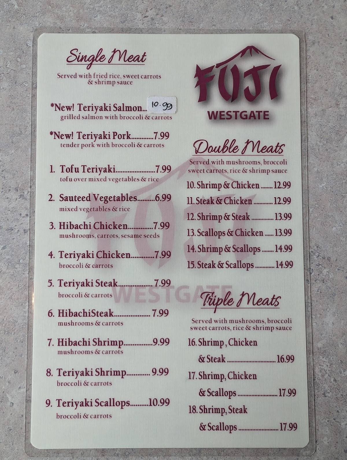 Menu at FUJI Westgate restaurant, Spartanburg