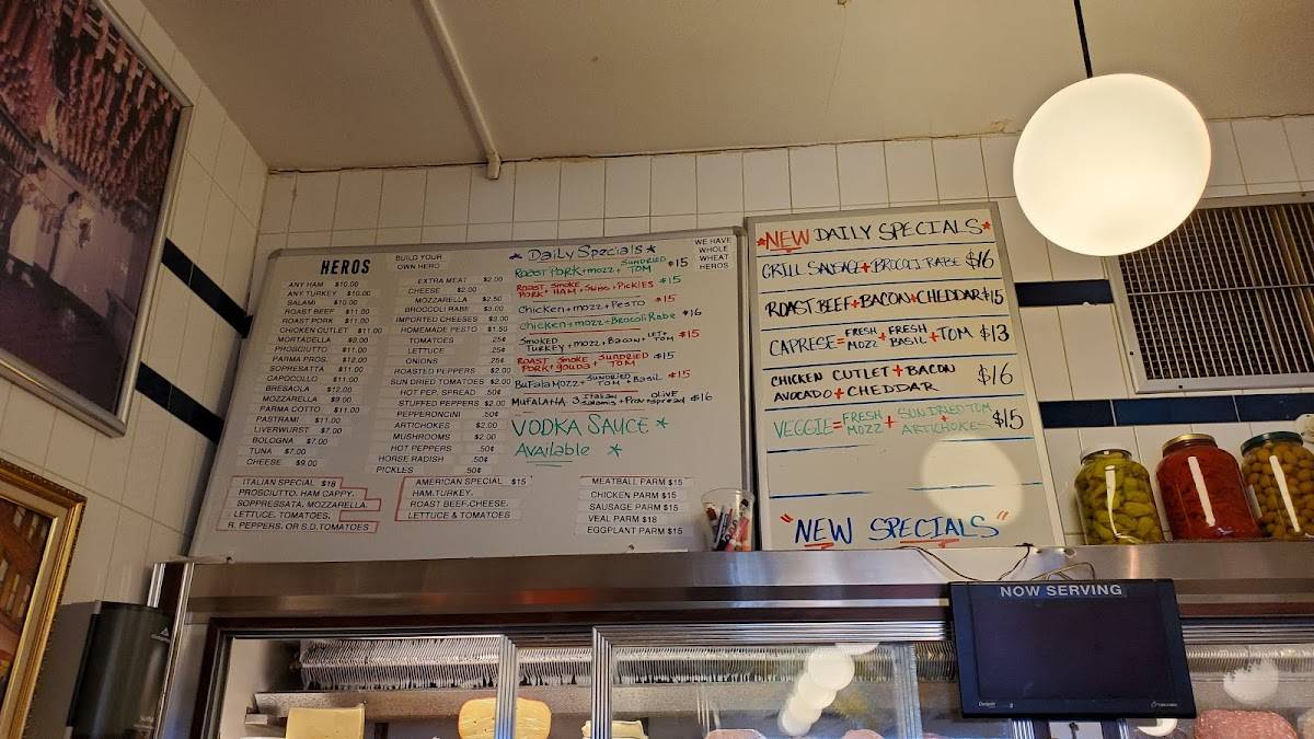 Menu at Faicco’s Italian Specialties restaurant, New York City