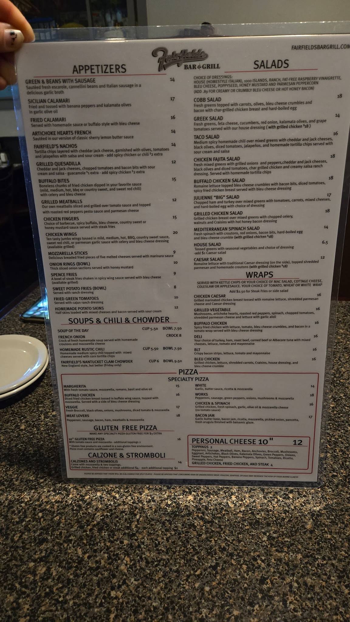 Menu at Fairfield's Bar & Grill, East Rochester