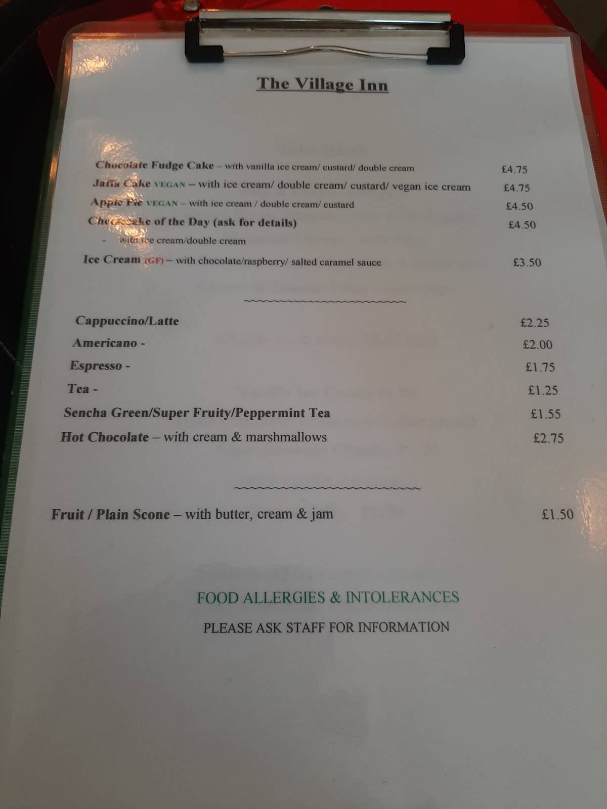 Menu at The Village Inn pub & bar, Largs