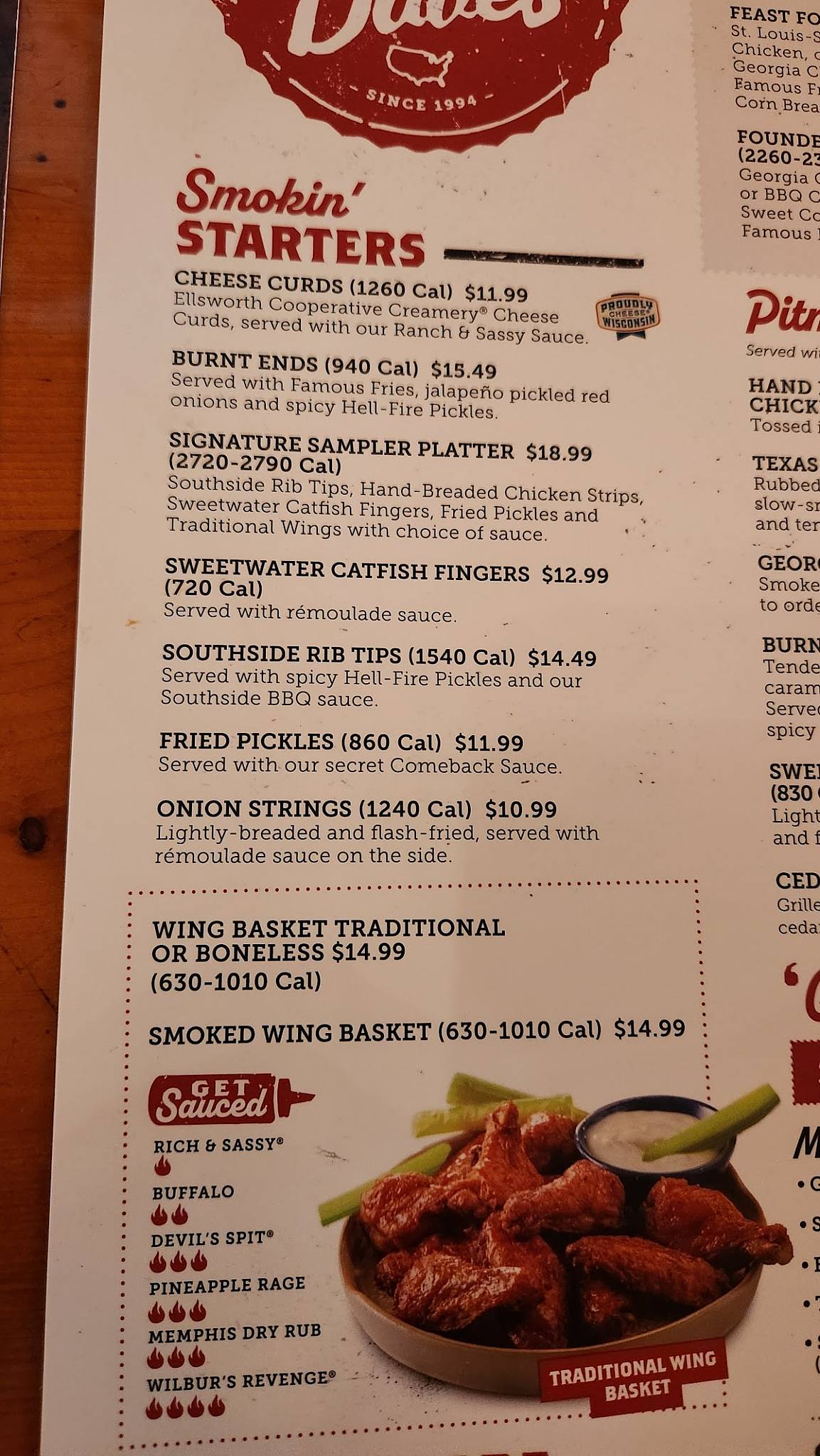 Menu at Famous Dave's Bar-B-Que, Billings