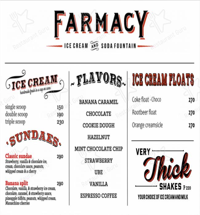 Menu at Farmacy desserts, Parañaque, The Garage