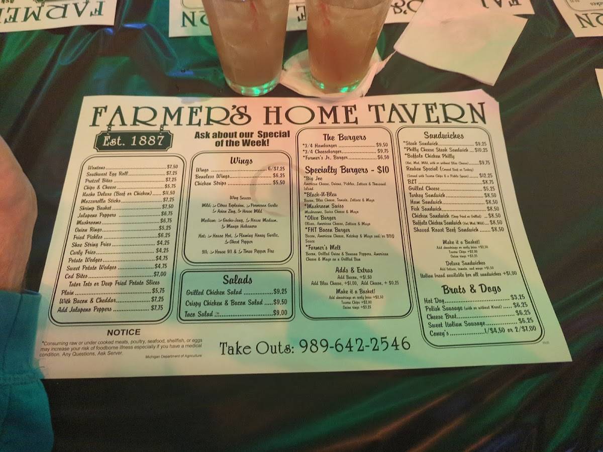 Menu at Farmers Home Tavern pub & bar, Hemlock
