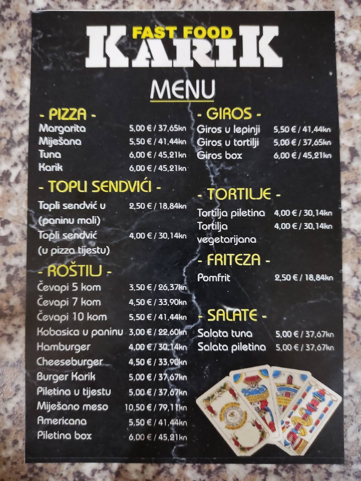 Menu at Fast Food Karik, Sinj