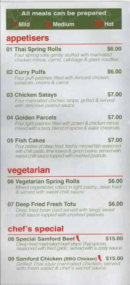 Menu at Aluntum Thai Take Away fast food, Samford Village