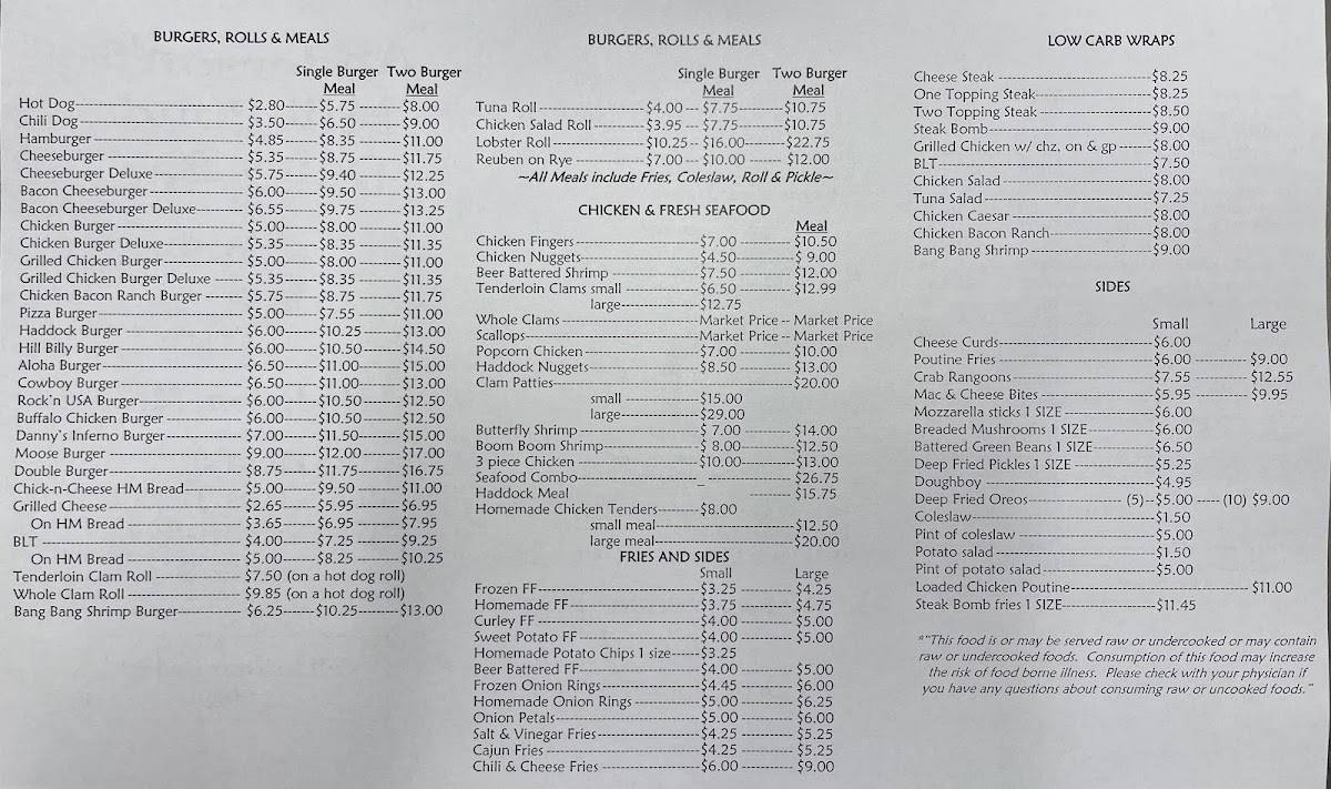 Menu at Anderson's Mill Pond Dairy Bar, Hodgdon