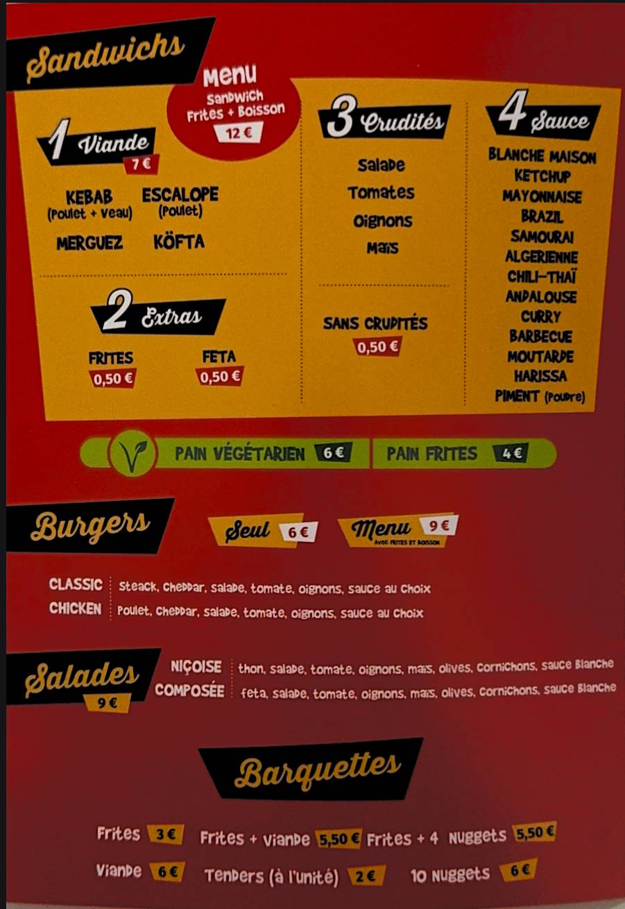 Menu au Bosfor Döner Kebab fast food, Masevaux, 2 Coin du Ried